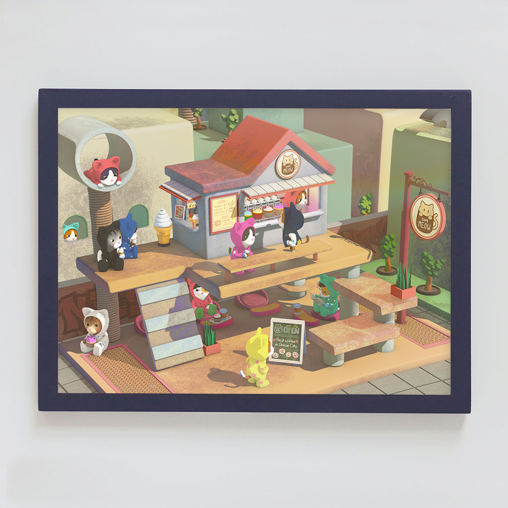Print | Mellow Earth - The Meow Cafe - Space Rabbit Studio